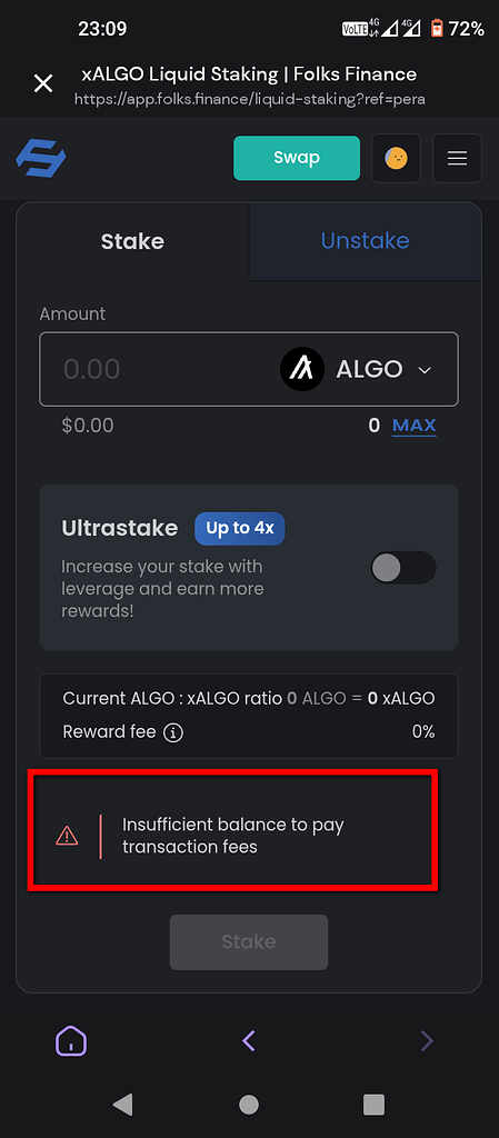 Unstake = "Insufficient balance to pay transaction fees" - Algo Liquid ...
